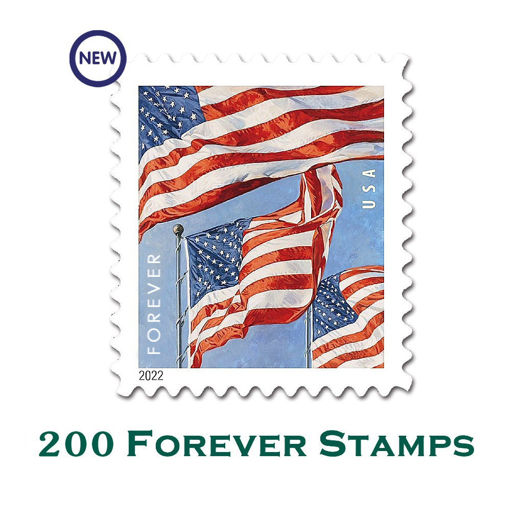 200 permanent stamps and U.S. Flag 2022