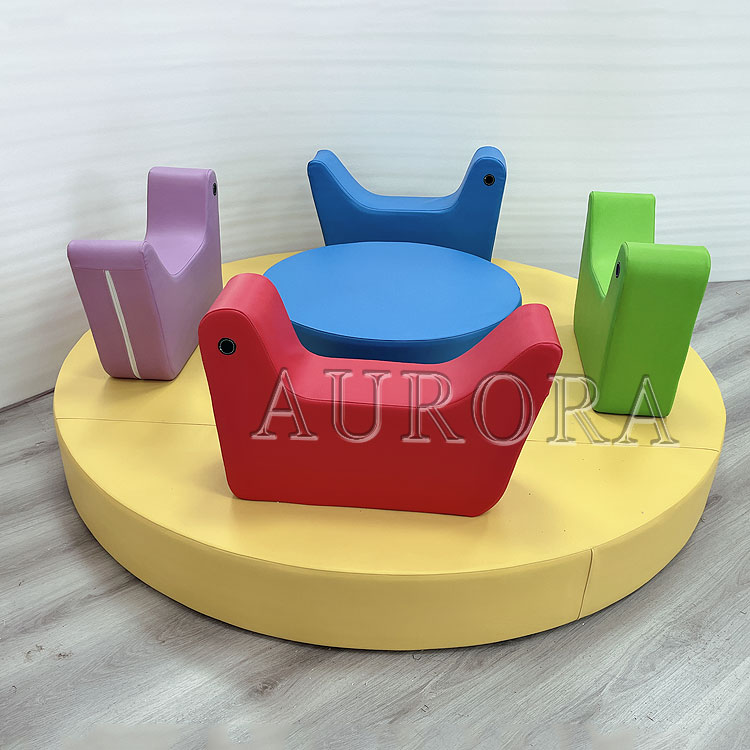 Indoor playground soft play manual turntable with mat kids bounce house ...