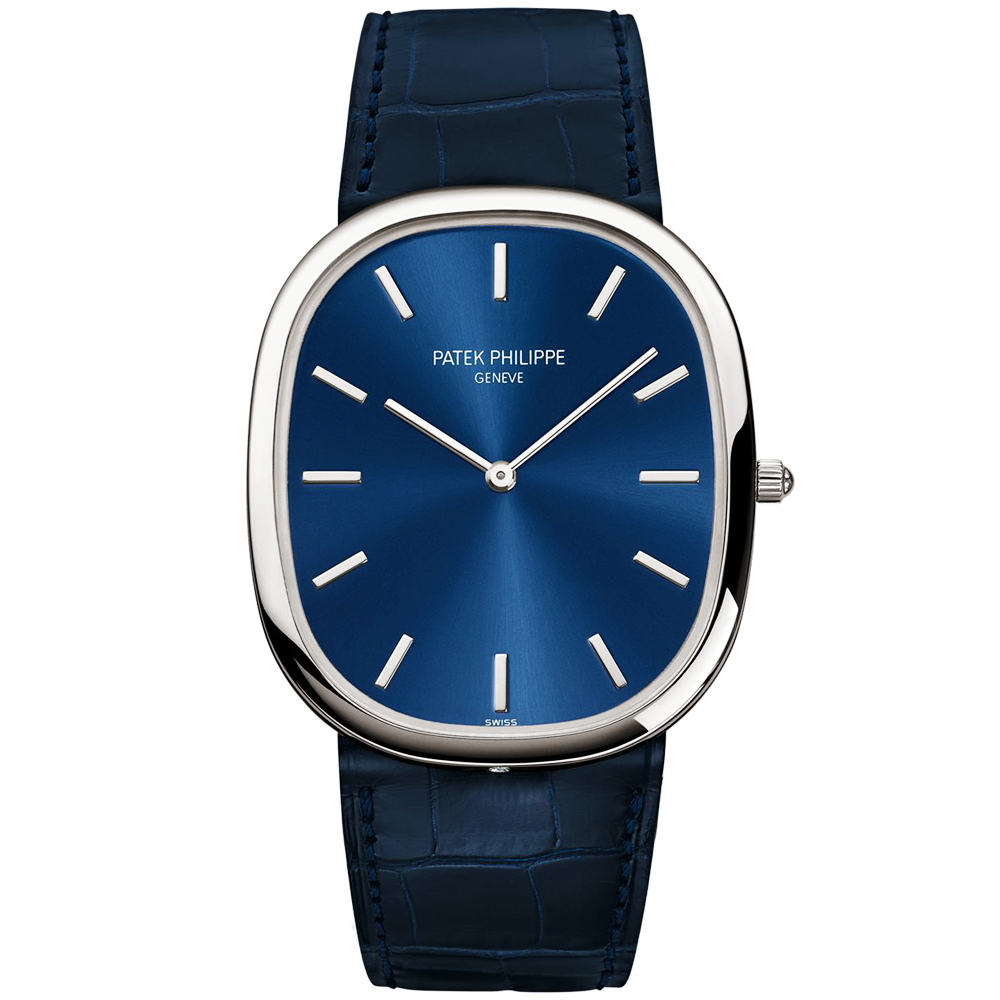 Patek Philippe Golden Ellipse Platinum Blue Sunburst Dial Men's ...