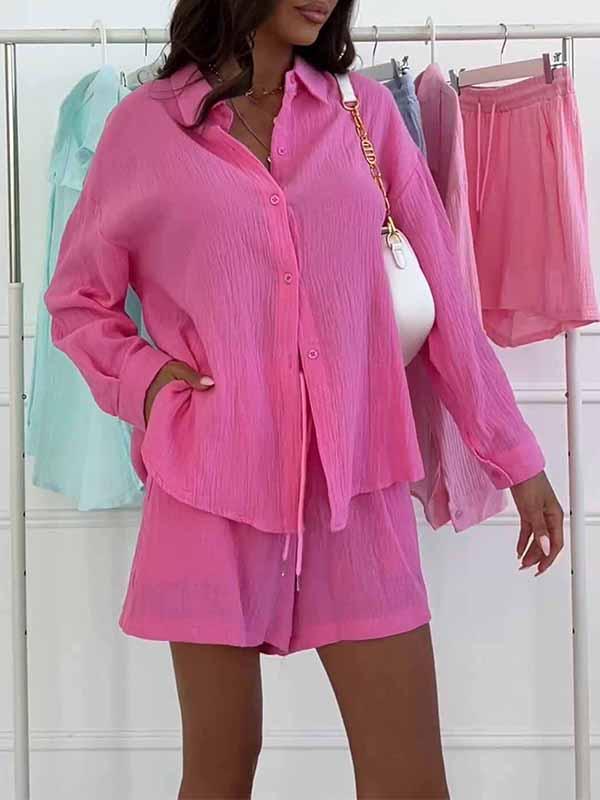 Womens Lapel Single Breasted Cotton And Linen Short Suit
